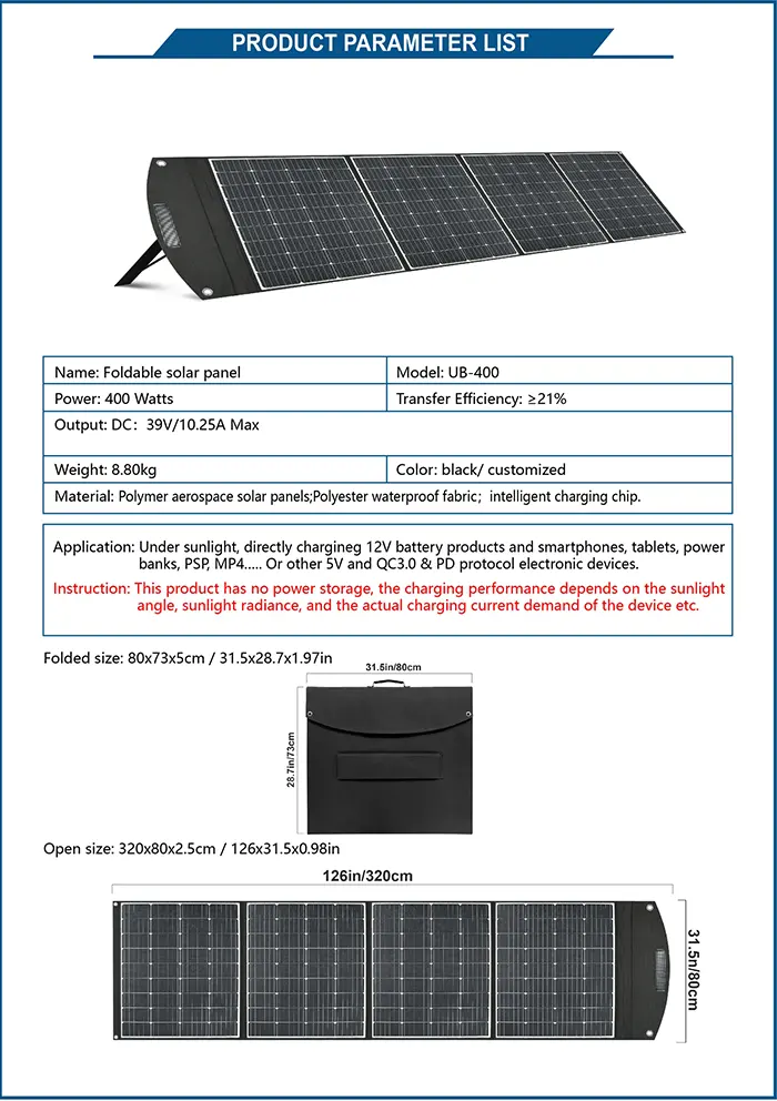 Panel solar plegable de 400 W - Thomsen power